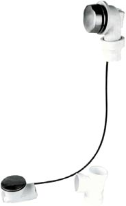 Flexible bathtub drains and cable-operated waste and overflow kits