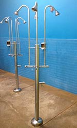 Outdoor beach pool showers, misters, and water towers