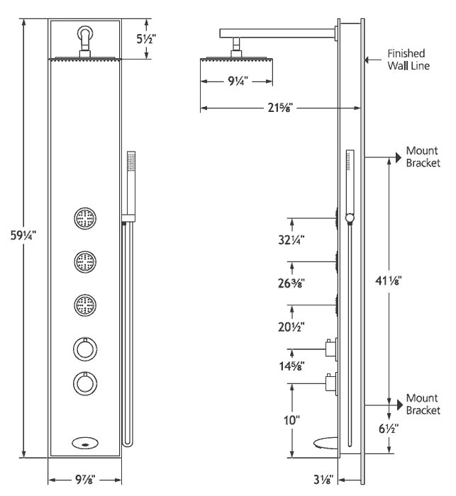 Designer Shower Columns With Hand Shower